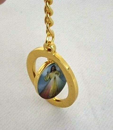 Divine Mercy Golden Keyring, Rotating Centre, engraved Jerusalem. from ...