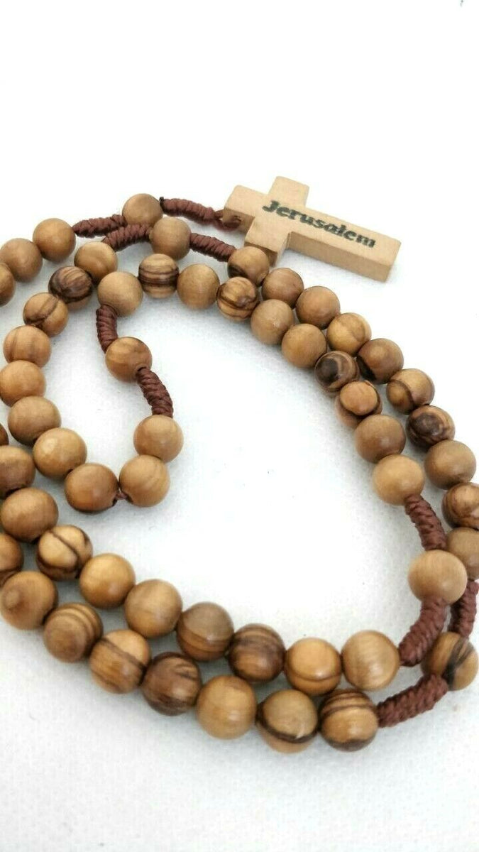 Hand Made Strong Brown Corded Olive Wood Round Rosary Beads **Plenty I ...