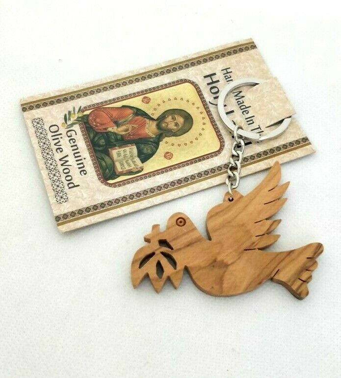 Hand made Olive Wood Dove of Peace With Olive Wood Branch Key Ring ...