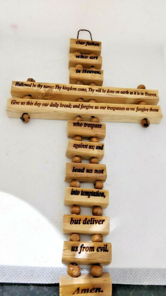 Handmade Olive Wood Cross of The Lord's Prayer / Our Father, Wall Hang ...